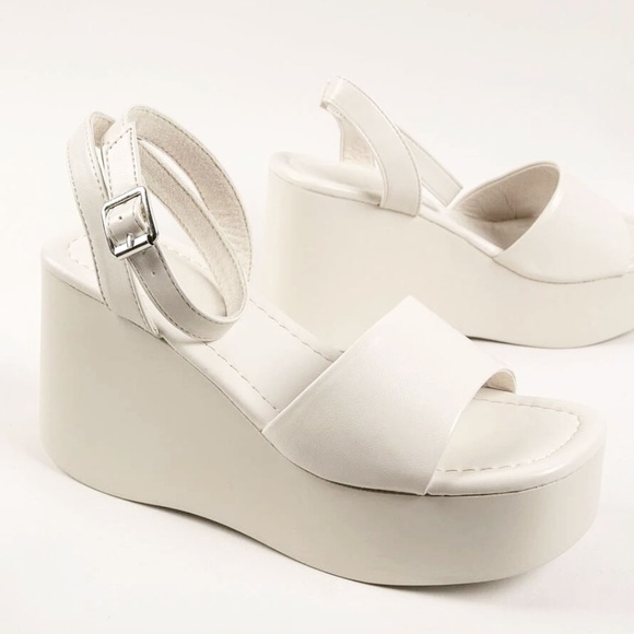 Shoes | New Beige Wide Band Platform Wedge Sandals | Poshmark